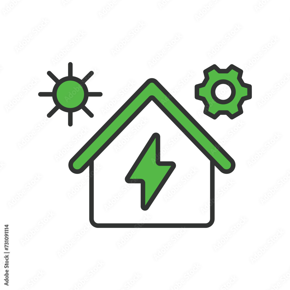 House solar panels settings in line design green. House, solar, panels ...