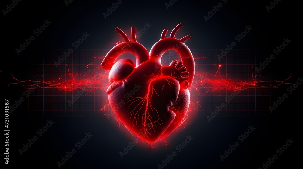 Abstract human heart shape with red cardio pulse line. Creative ...