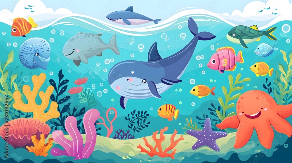 underwater clip art collection with marine life and ocean elements ...