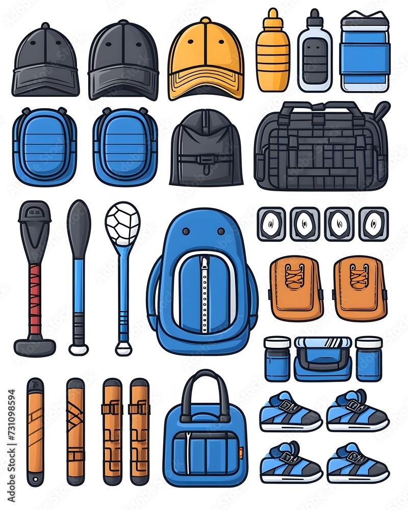 sports-themed clip art set, poses and equipment Stock Illustration ...
