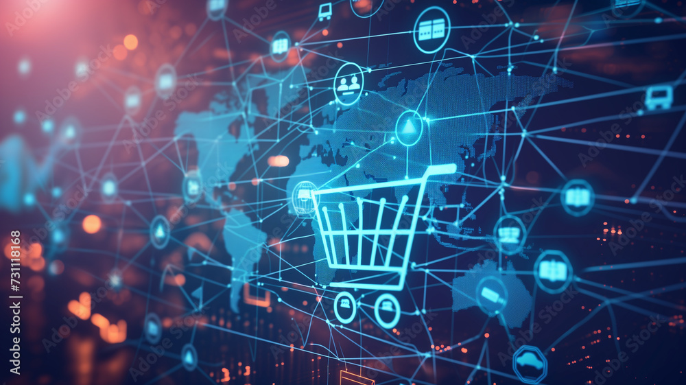 The global reach of e-commerce, with digital connections linking ...