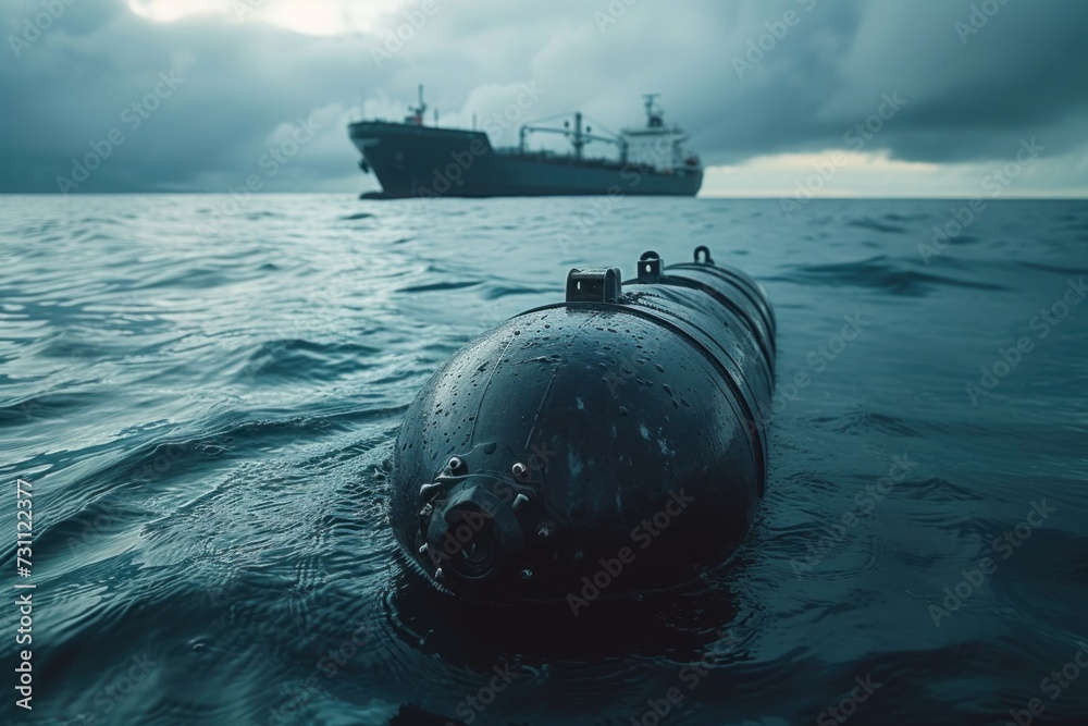 an anti-ship mine beneath the sea surface, creating an atmosphere of ...