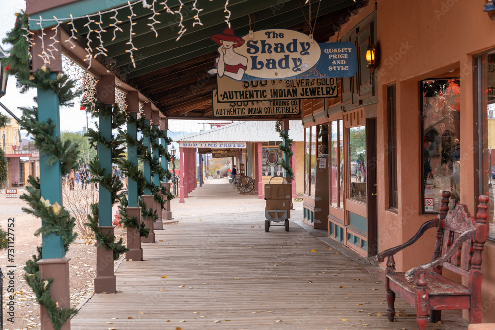 Tombstone, Arizona - December 20, 2023: Various shops and stores on ...