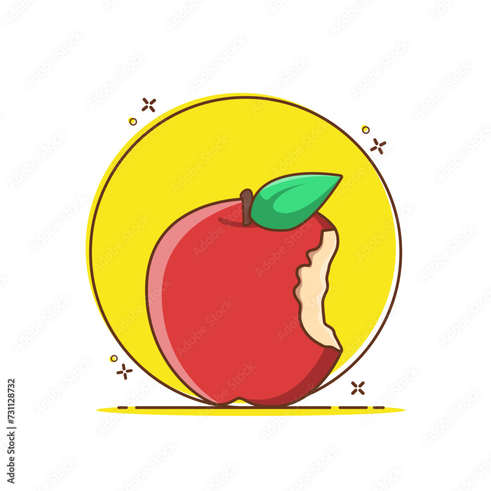 Bitten apple cartoon vector illustration. Red bitten apple cartoon on ...