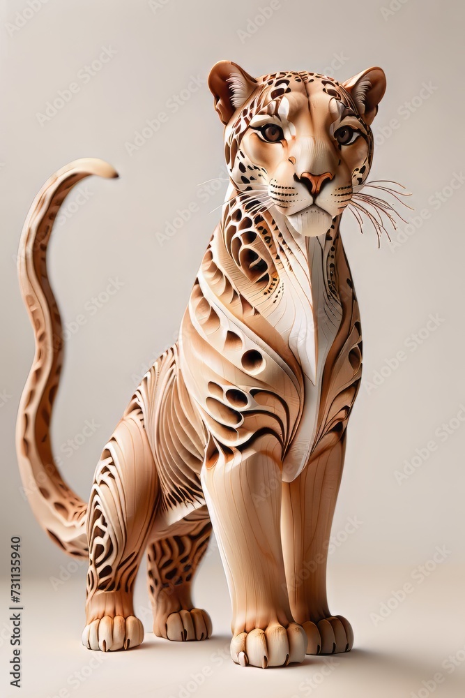 Fantastic Wooden Creatures Series - Carved Wooden Cougar Sculpture on ...