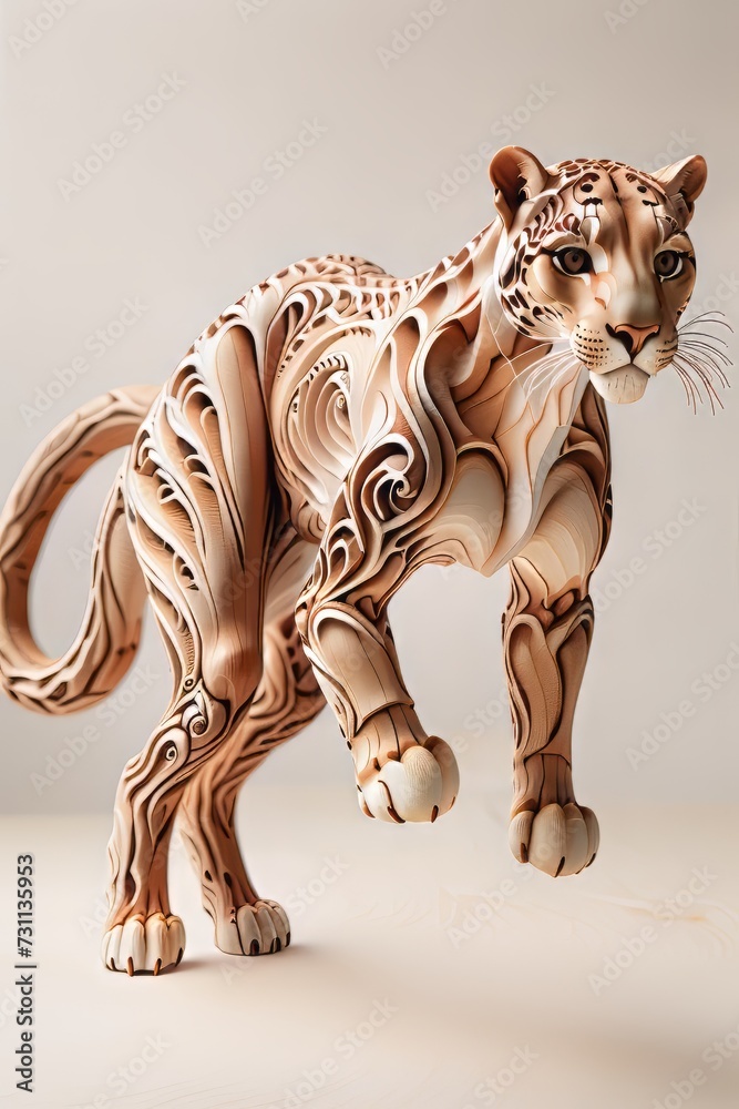 Fantastic Wooden Creatures Series - Carved Wooden Cougar Sculpture on ...
