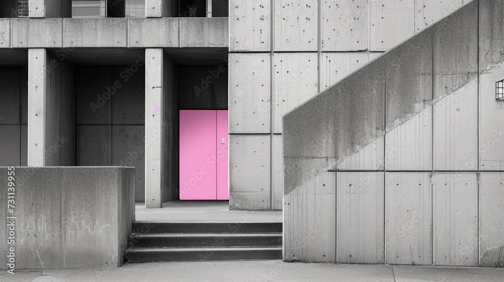 Generative AI, brutalism style concrete building, pink and grey colors ...