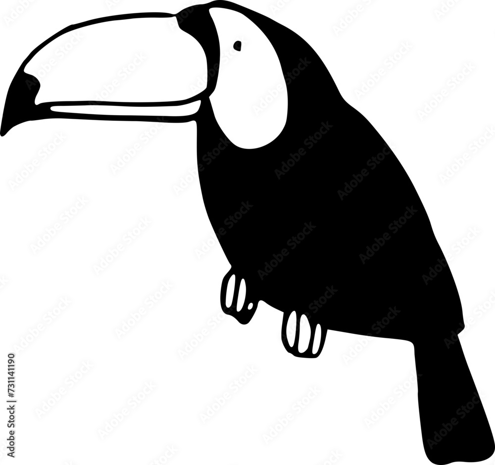Hand drawn toucan bird on background. Black white icon. Vector doodle ...