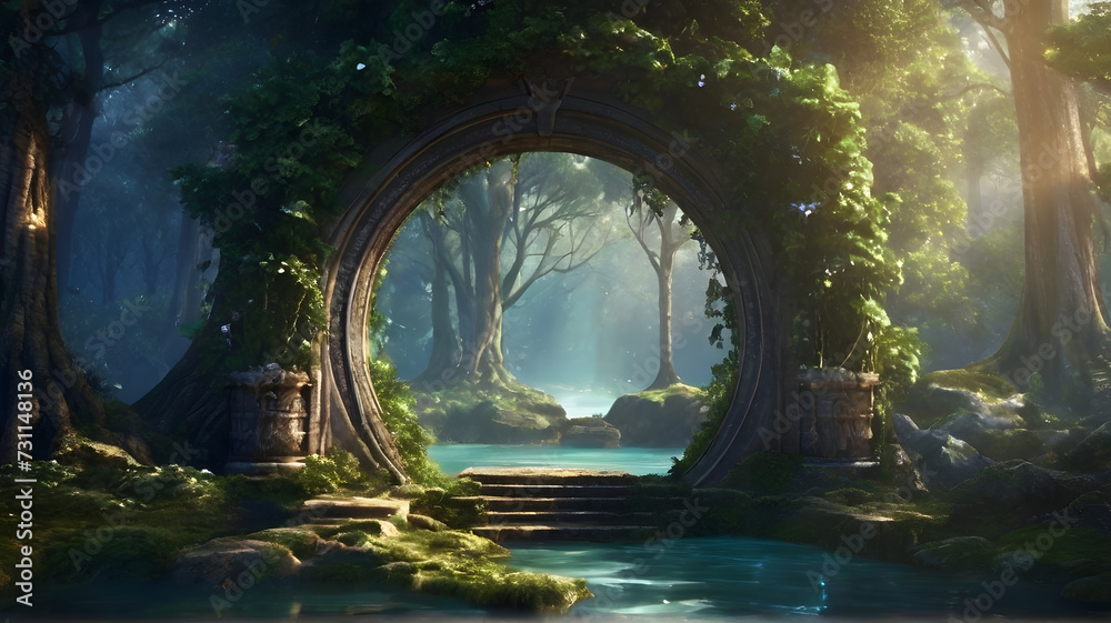 Fantasy magic portal. Portal in the elven forest to another world ...