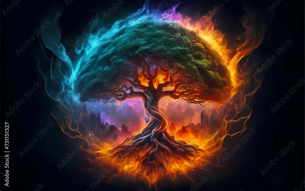 Tree with Thunder And Fire, Ultra Realistic In Detail., Cinematic ...
