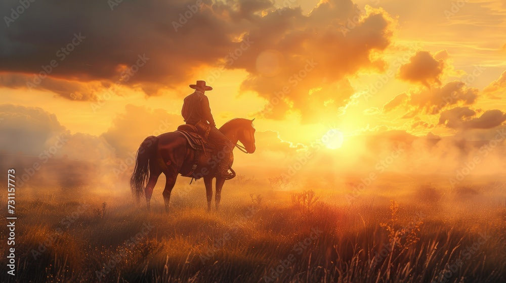 A hyper-realistic image of a muscular cowboy on horseback, galloping ...