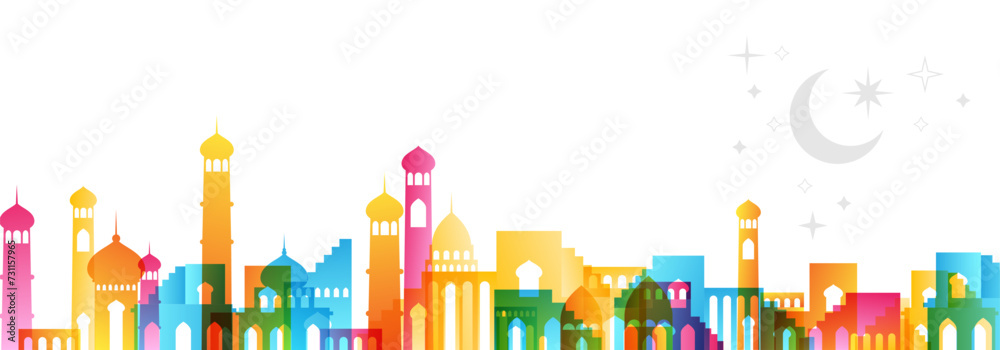 Muslim cityscape. Colorful horizontal border from traditional islamic ...