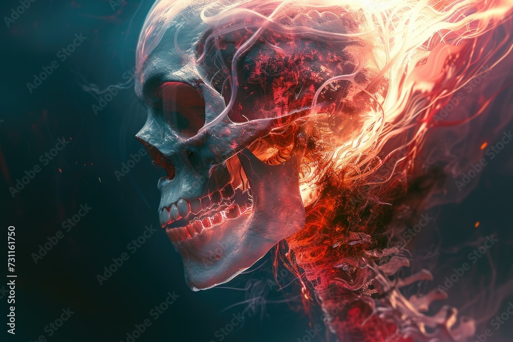 Digital artwork of a hyper-realistic human head, depicting visible ...