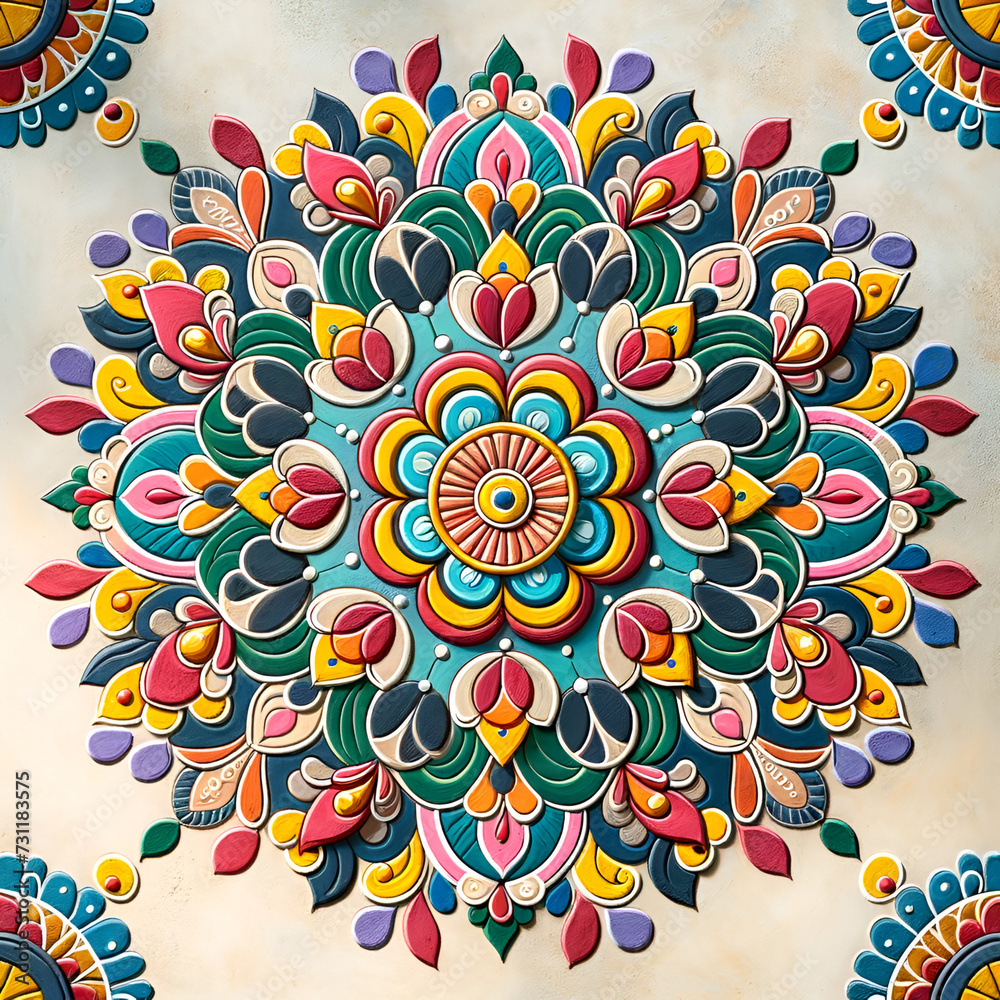 Vibrant Rangoli Design with Floral Motifs, Traditional Indian Art for ...