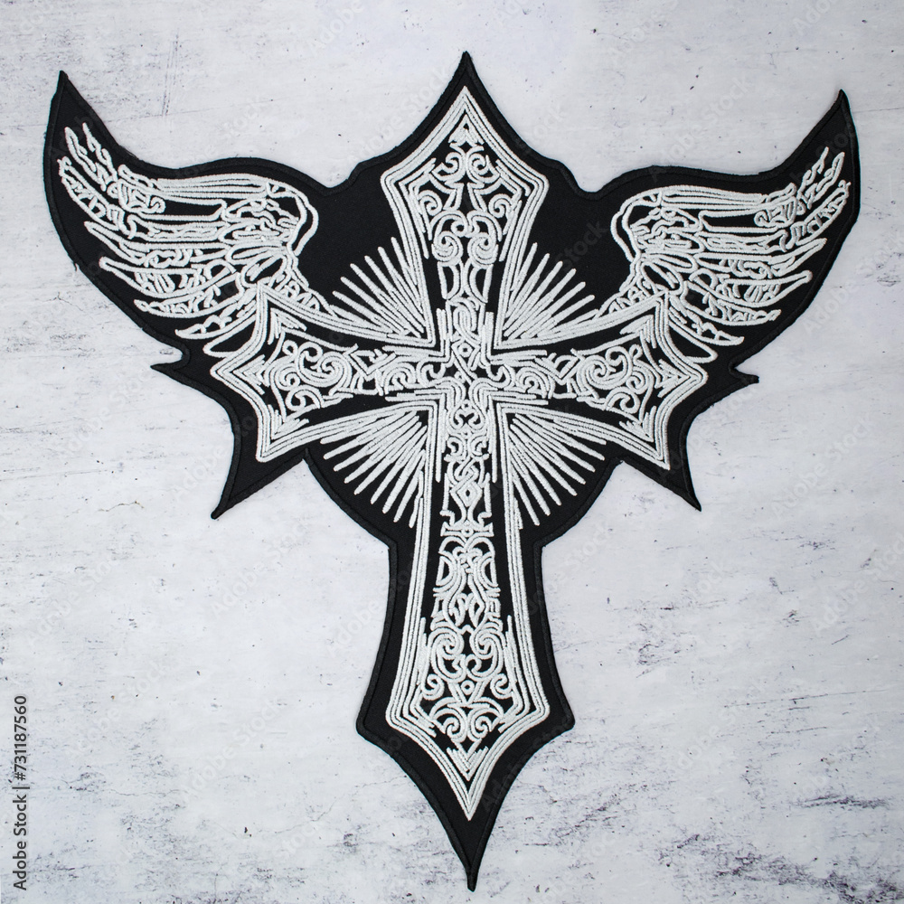 Embroidered patch with the image of celtic cross. Accessory for rockers ...