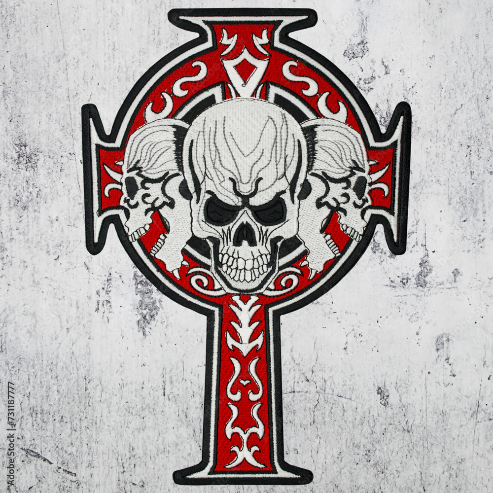 Embroidered patch with the image of celtic cross. Accessory for rockers ...