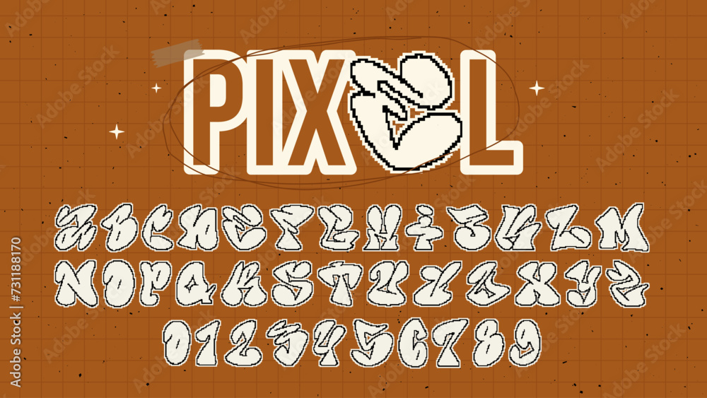 Pixel font. Graffiti Y2K alphabet. Trendy English letters and numbers ...
