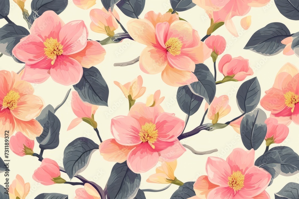 Watercolor Seamless Illustration Of Spring Flowers With Various Types Of Flowers Concept Of The