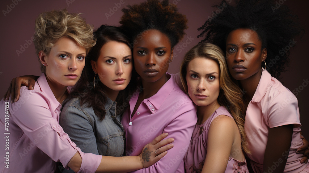 Feminist multiracial women group. Concept of fighting for women's ...