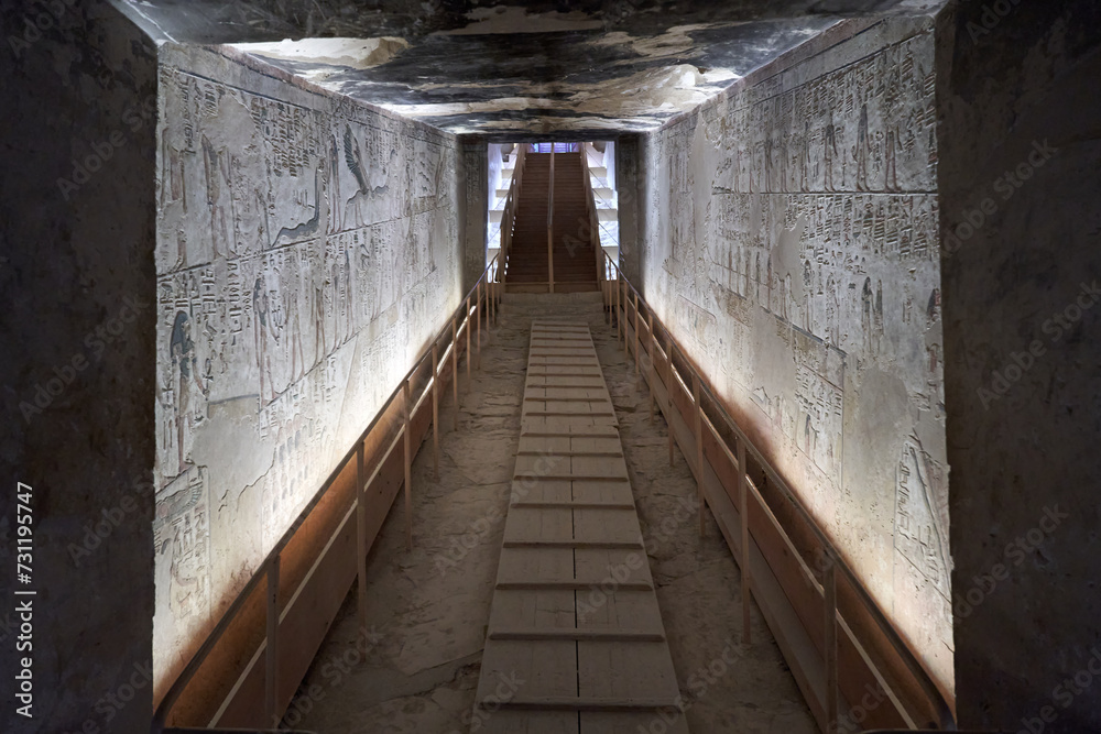 King Seti tomb at the Valley of Kings .Luxor . Egypt. Hieroglyphics in ...
