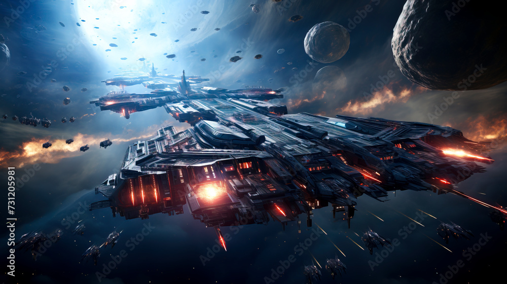Interstellar Warzone: Galactic Fleet Engagement created with Generative ...