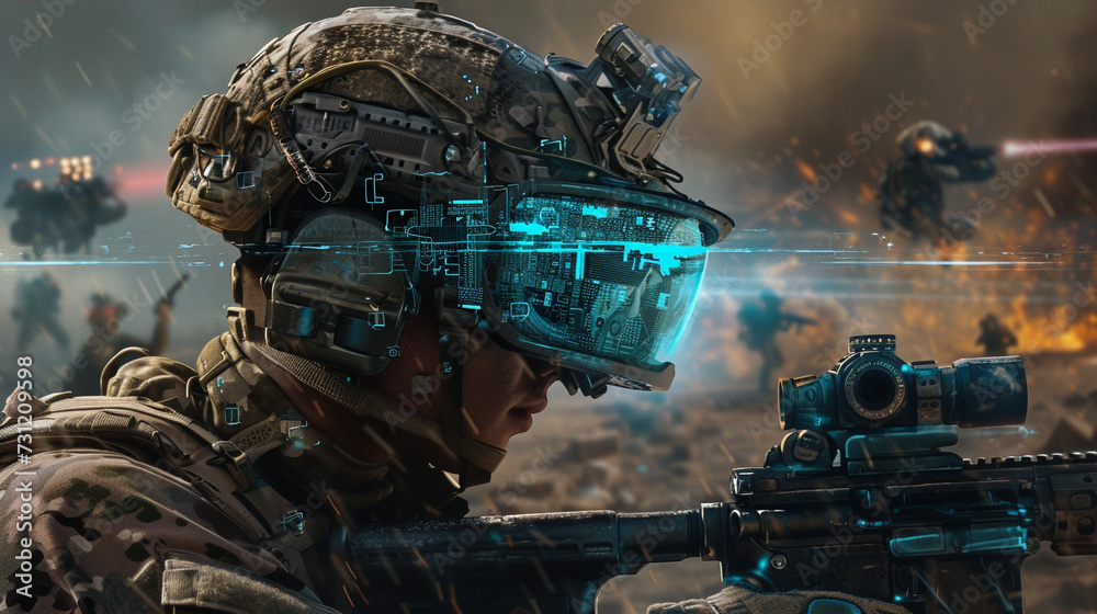 Design an image focusing on a tense standoff in a conflict zone, where ...