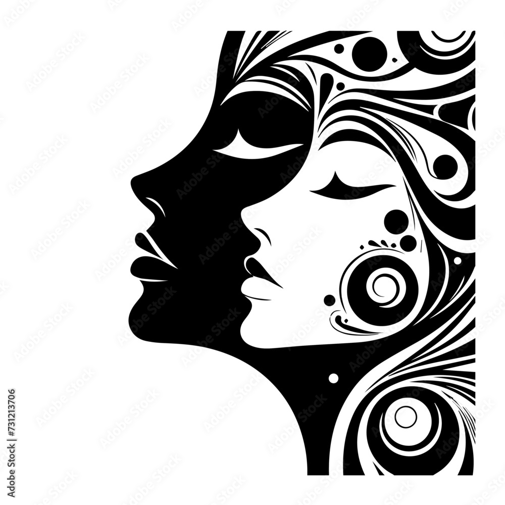 Vector illustration of a stylized woman's face on white separate ...
