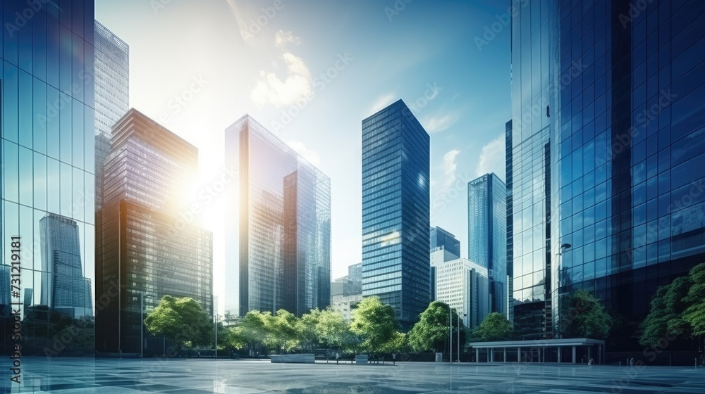 Modern business office skyscrapers. High-rise buildings with blue sky ...