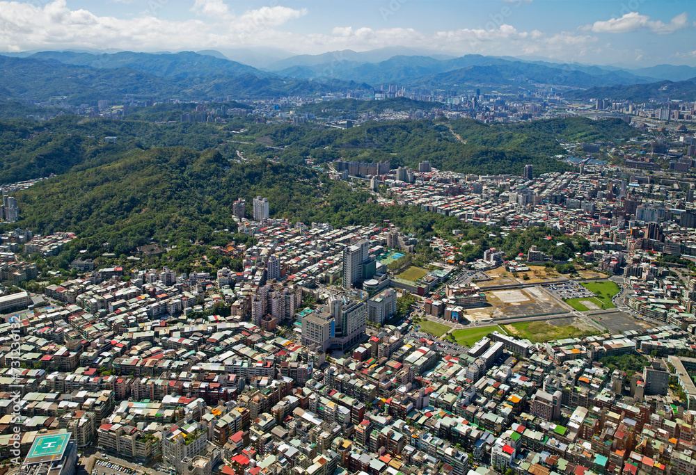 Aerial view of the cityscape of the Nangang and Xinyi districts of ...