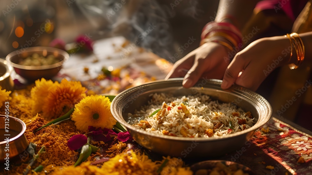 Traditional indian cuisine celebration, delicious biryani dish ...