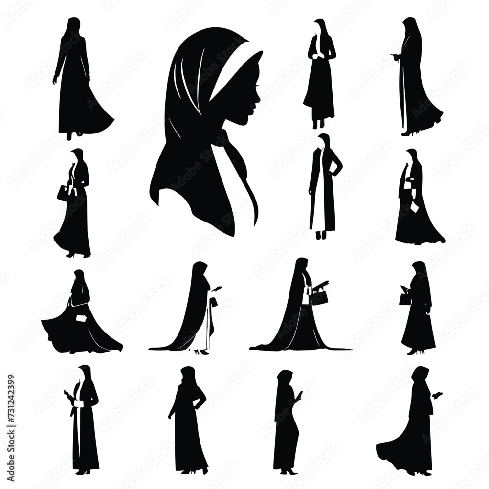 Hijab woman silhouette muslim arabic female illustration Stock Vector ...