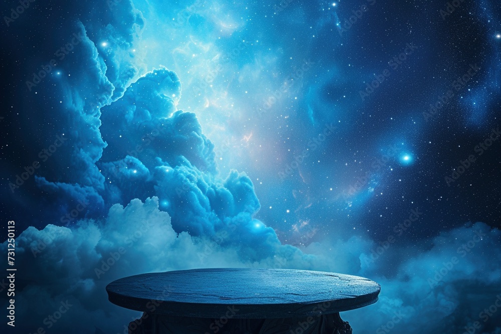 Transport your audience to a mesmerizing realm where a podium stands ...