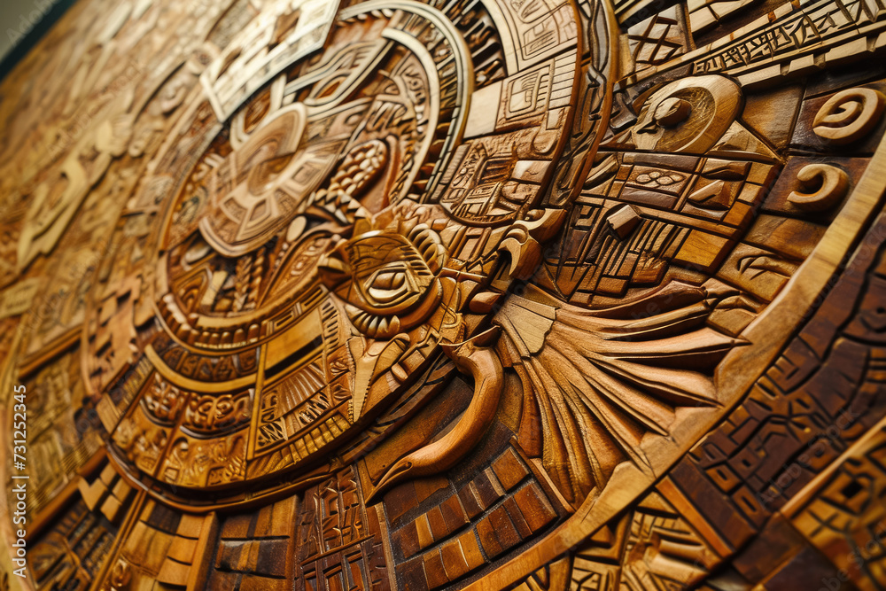 Imagine a relief sculpture inspired by ancient hieroglyphics, with ...