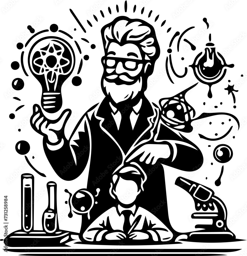 vector illustration of a scientist working in a science lab doing ...