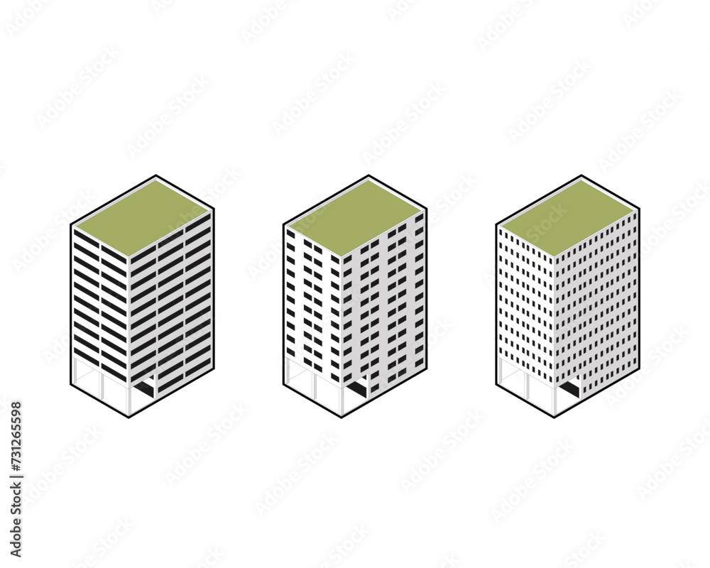 isometric tower building city skyscraper town apartment estate ...