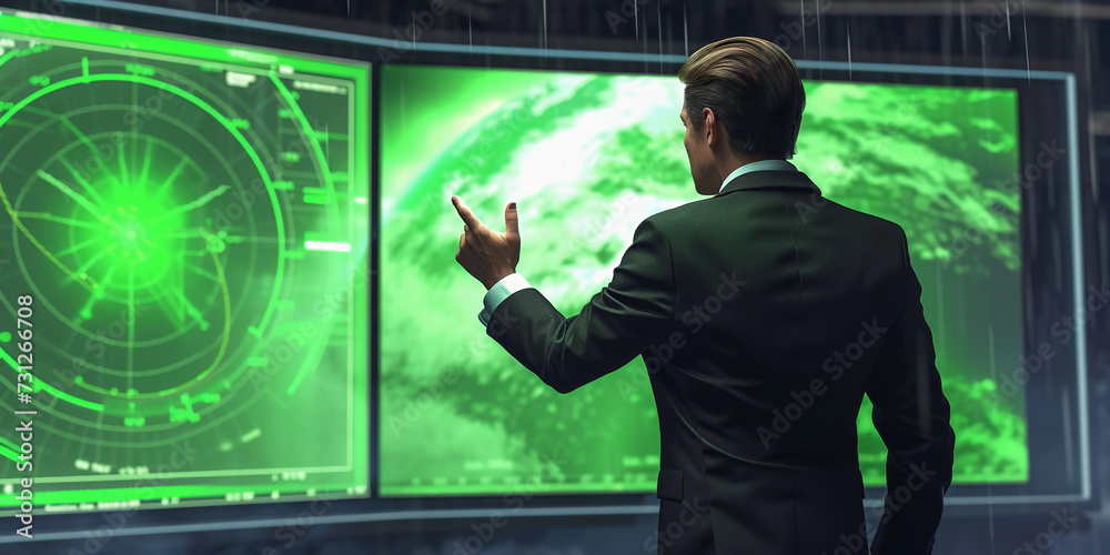 weather forecaster on a green screen set, actively gesturing towards ...