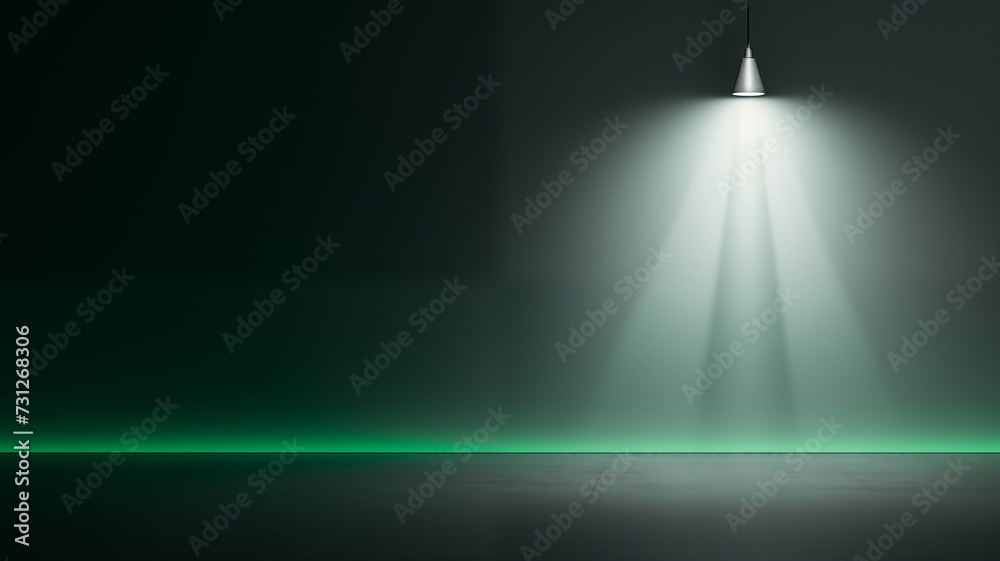 a green surface with a single bright light off to one side, glowing ...