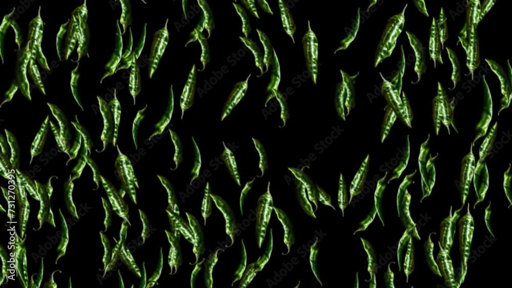 Green Chili Falling Animation On Black Background. Falling Chili ...