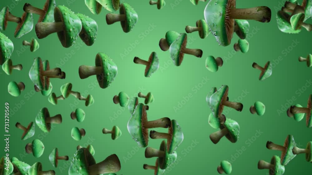 Green Mushroom Falling Animation On Green Soft Gradient Background ...