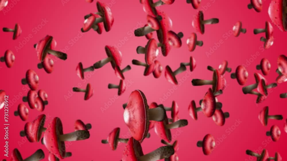 Mushroom Falling Animation. Red Poisonous Mushrooms Falling On Gradient ...