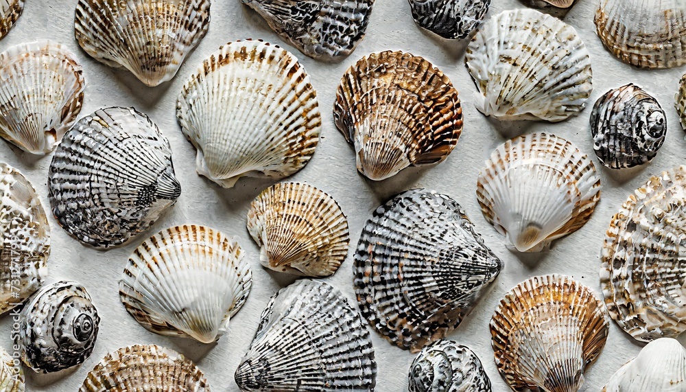 seamless pattern of sea shells on white background manual graphics ...