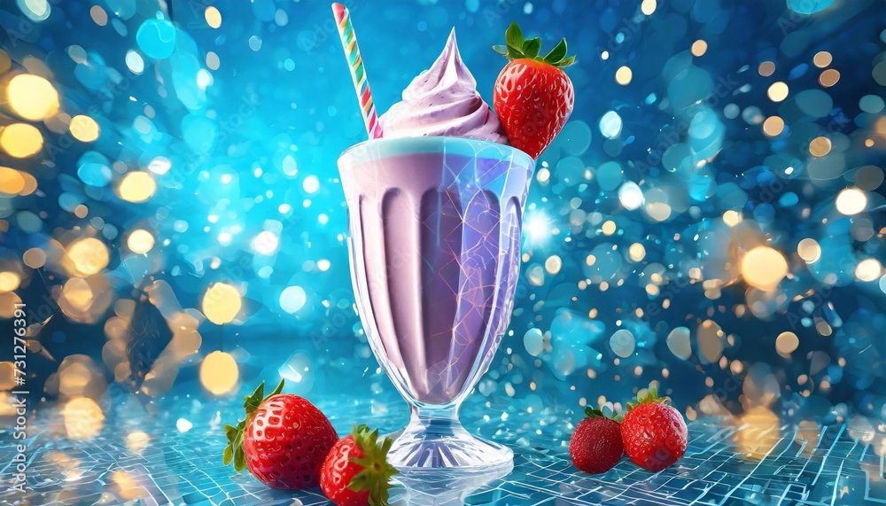 milkshake 3d cartoon style sparkling shapes fun colors blue background ...