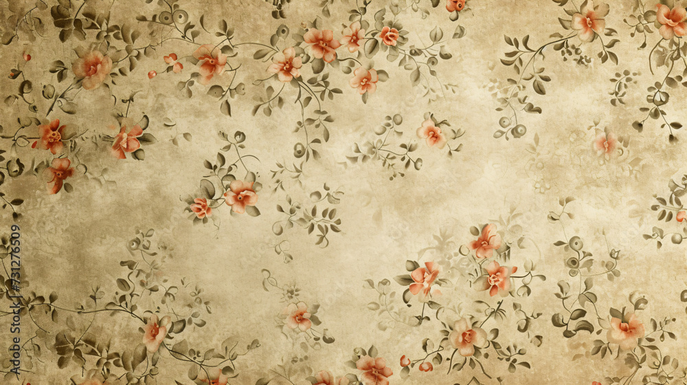 A charming vintage floral wallpaper design featuring an intricate ...