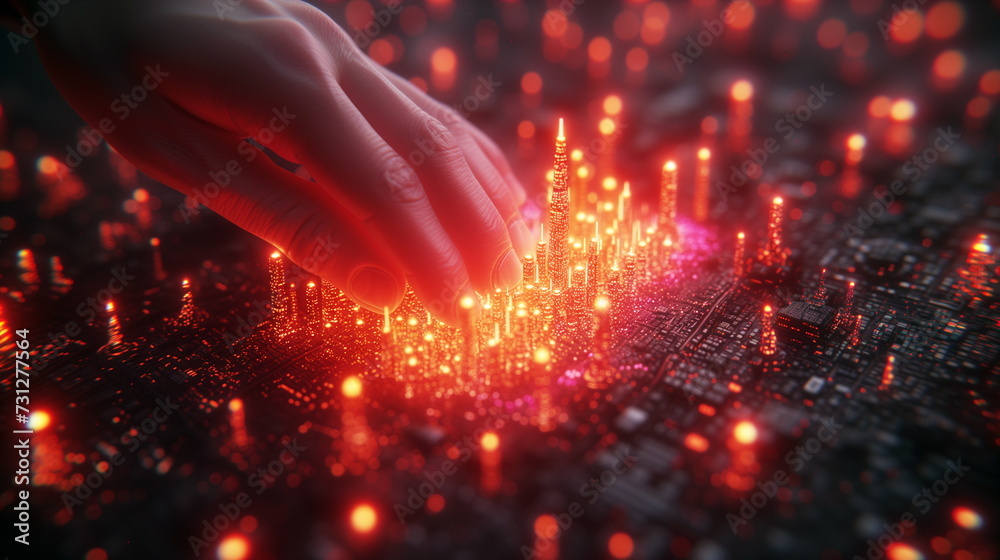 Futuristic concept of a hand interacting with a glowing digital ...