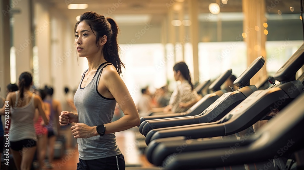 Beautiful Asian Woman exercising in a gym, in the style of Japanese ...