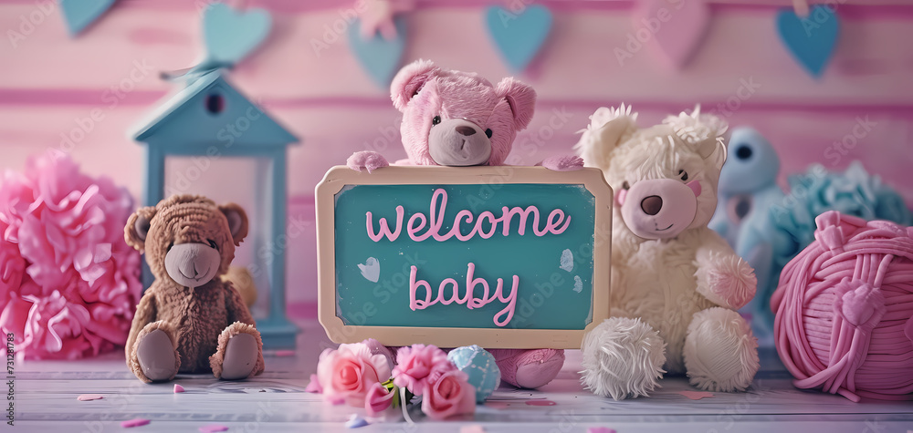 welcome card for the newborn, design for baby shower or greeting card ...