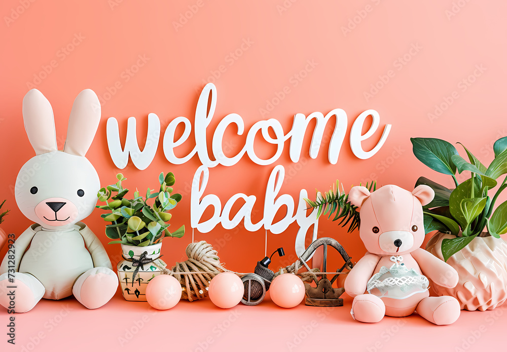 welcome card for the newborn, design for baby shower or greeting card ...