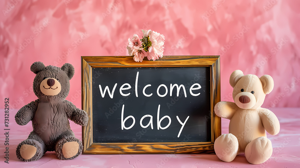 welcome card for the newborn, design for baby shower or greeting card ...