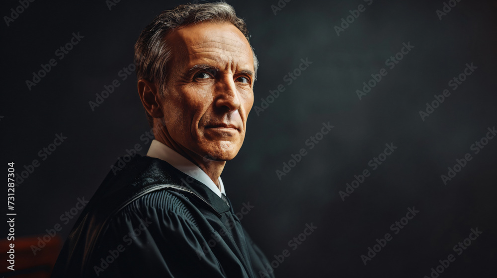 A dignified and commanding judge in his 50s exudes an aura of fairness ...