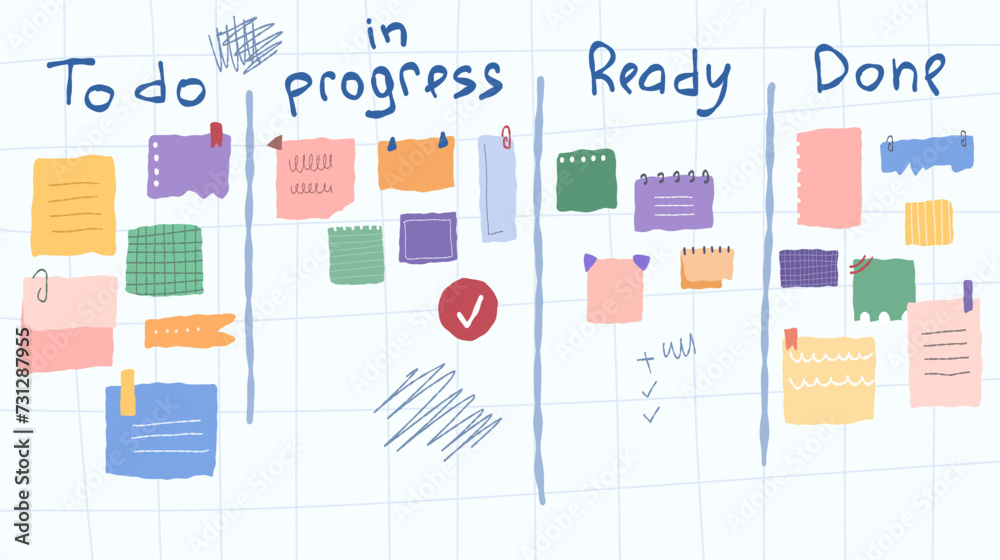 Scrum board methodology. Meeting process, cards with tasks on ...